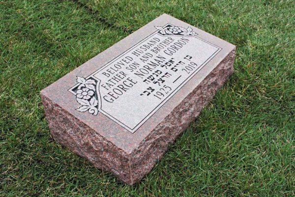 Red granite single bevel marker with Hebrew – Krause Monument Company ...